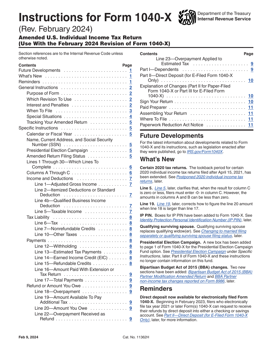 Download Instructions for IRS Form 1040-X Amended U.S. Individual ...
