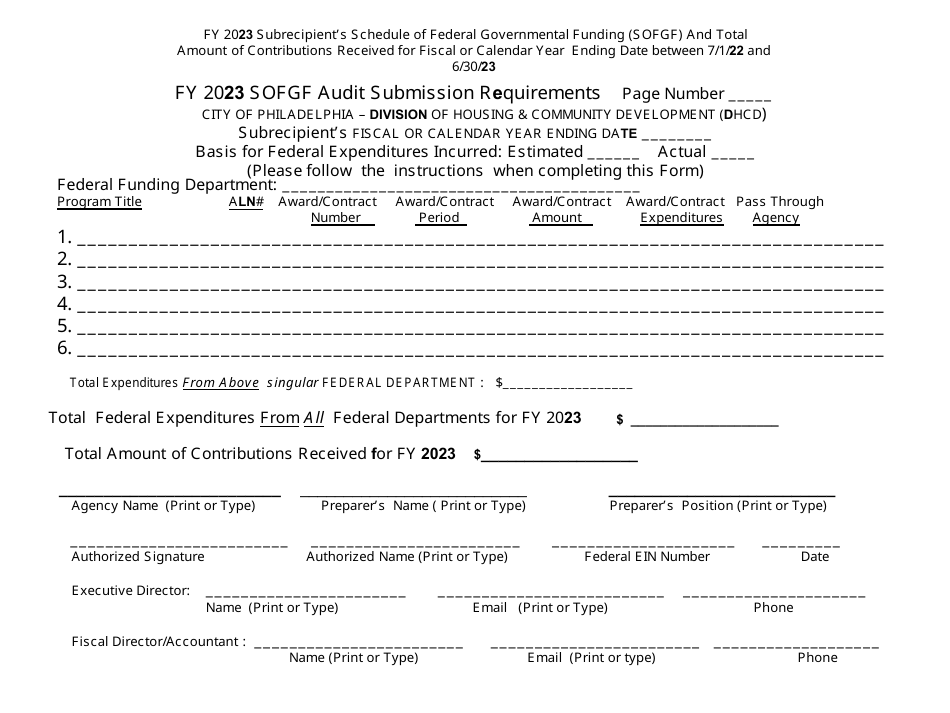 2023 City of Philadelphia, Pennsylvania Subrecipient's Schedule of ...