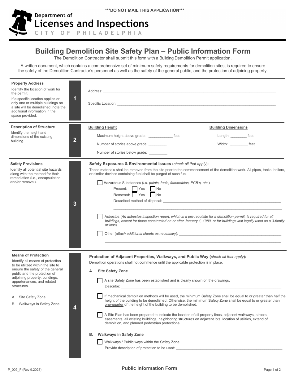 Form P_009_F Download Fillable PDF or Fill Online Building Demolition ...