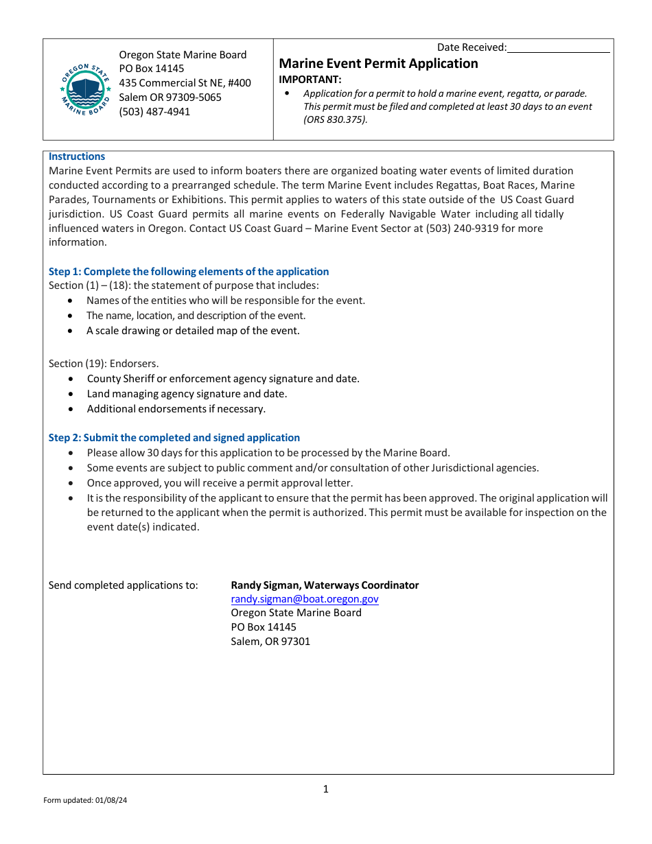 Oregon Marine Event Permit Application - Fill Out, Sign Online and ...