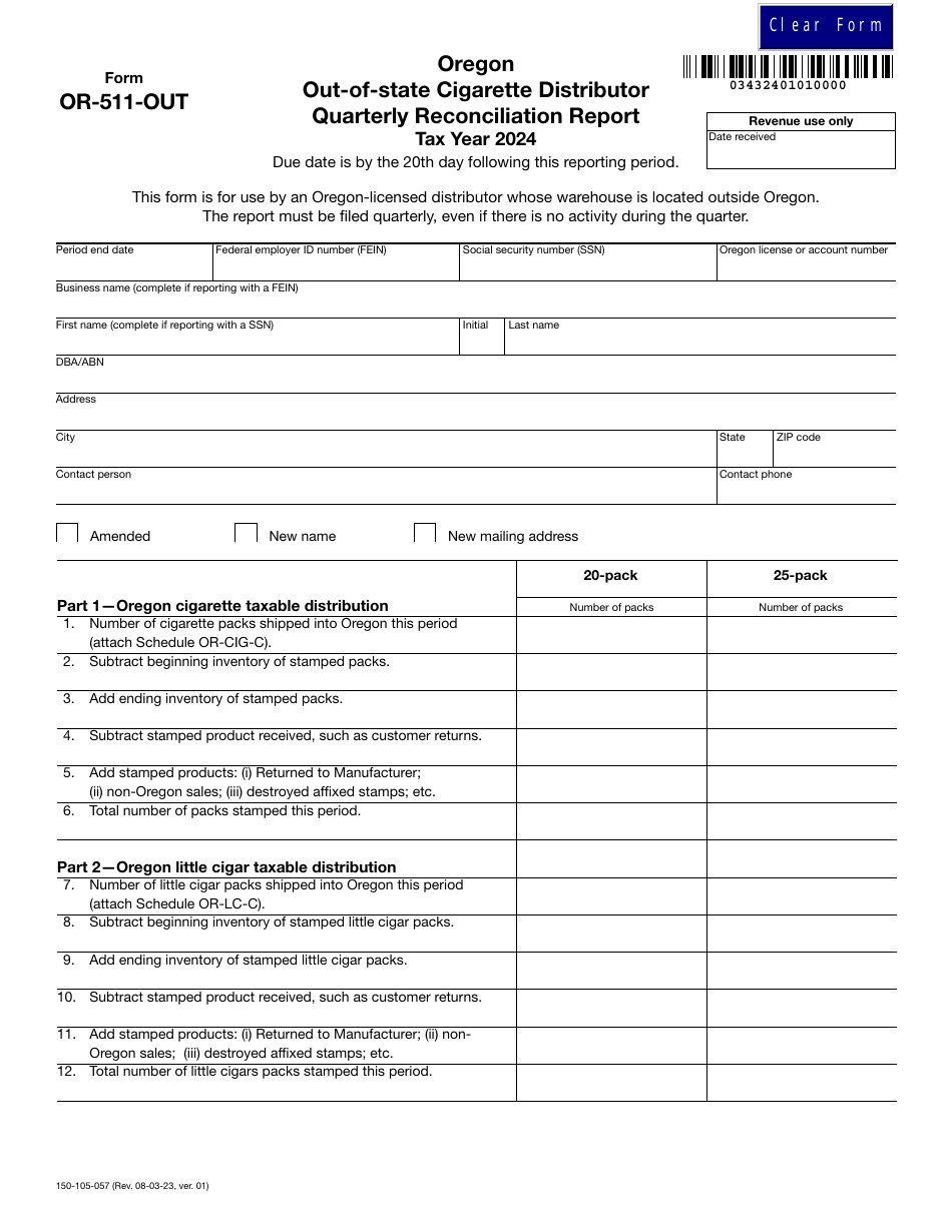Form OR-511-OUT (150-105-057) Download Fillable PDF or Fill Online ...