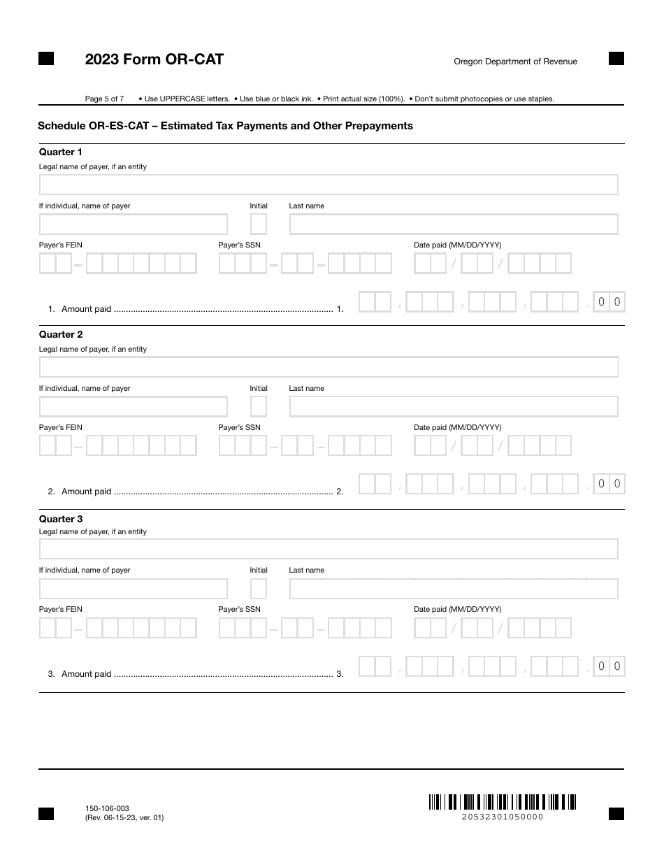 Form OR-CAT (150-106-003) Download Fillable PDF or Fill Online Oregon ...