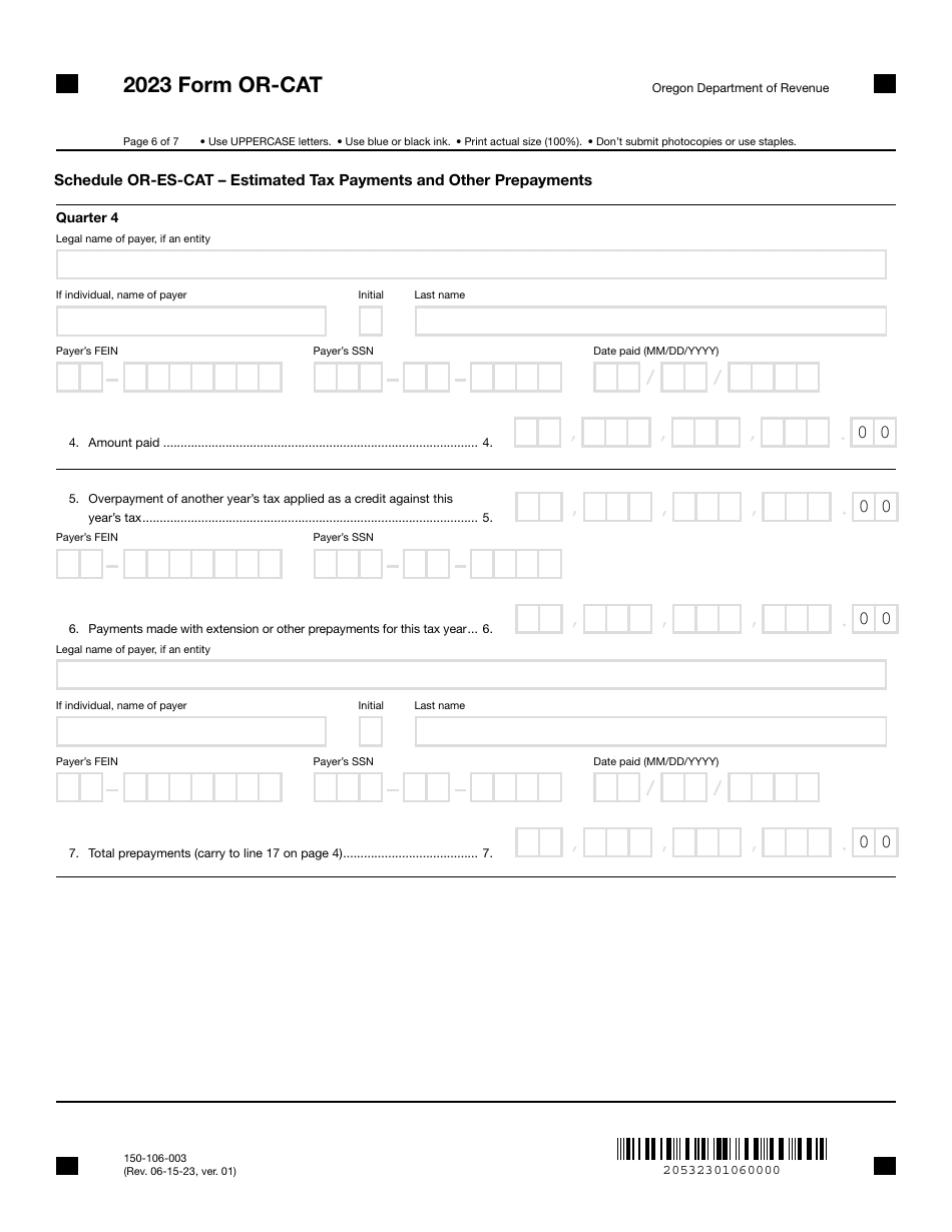 Form OR-CAT (150-106-003) Download Fillable PDF or Fill Online Oregon ...