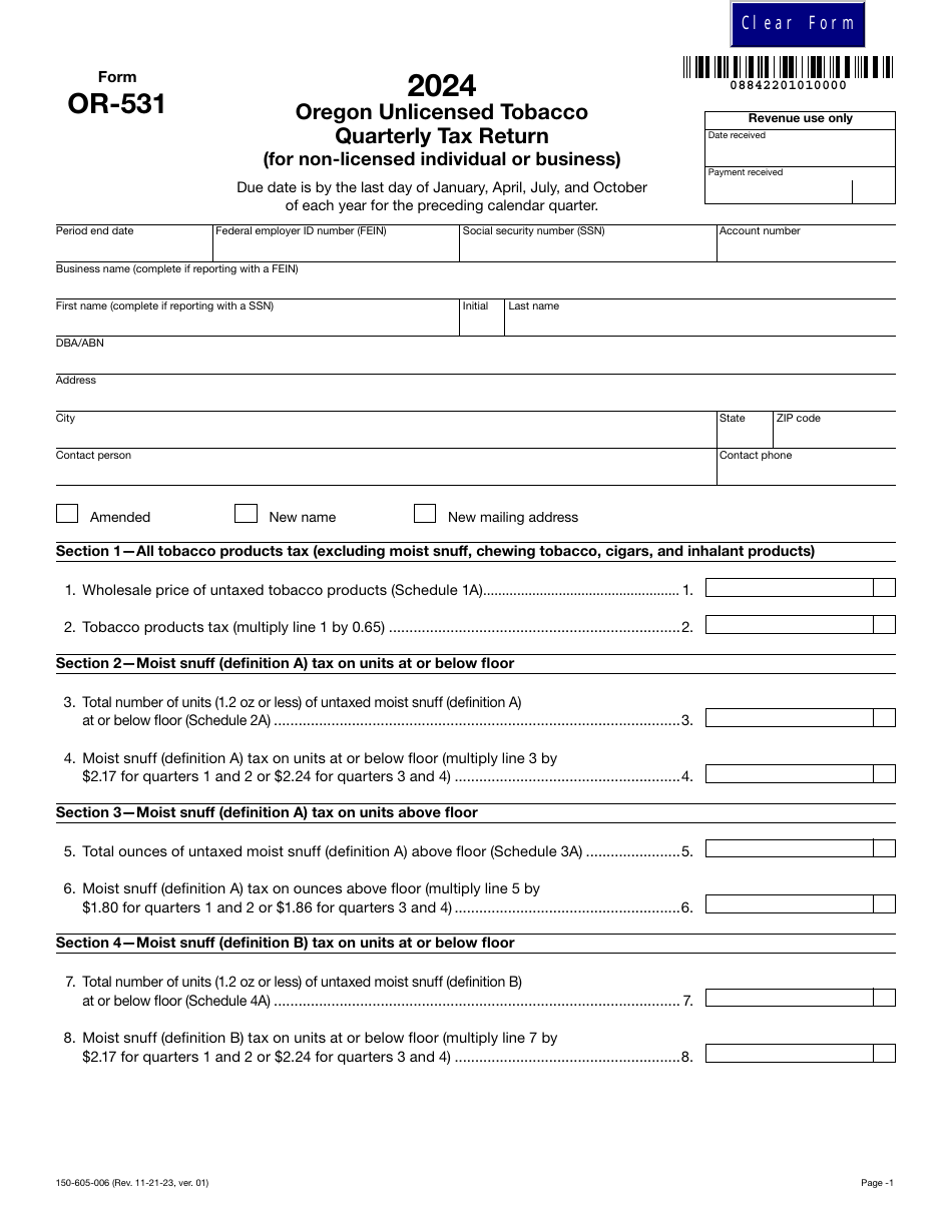 Form OR-531 (150-605-006) Download Fillable PDF or Fill Online Oregon ...