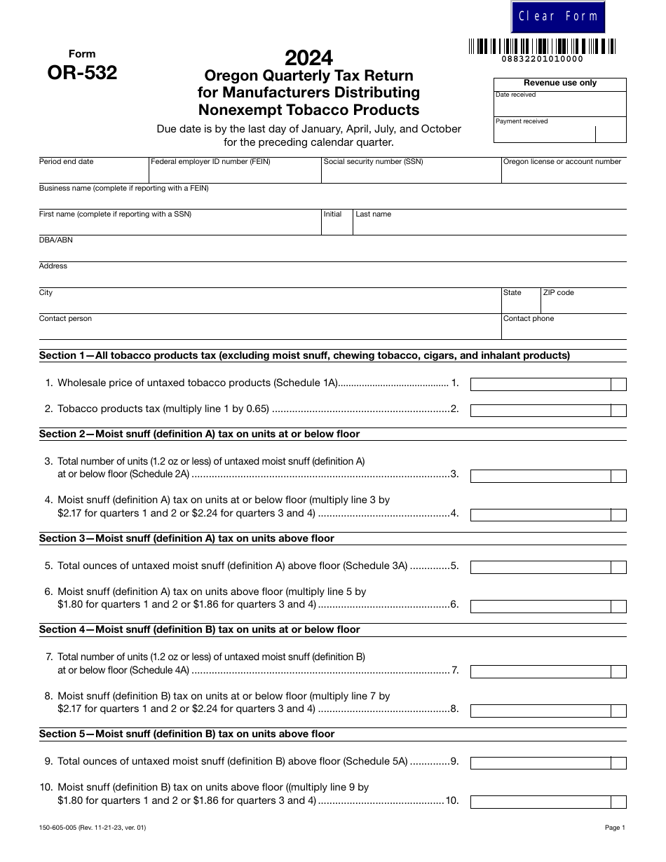 Form OR-532 (150-605-005) Download Fillable PDF or Fill Online Oregon ...