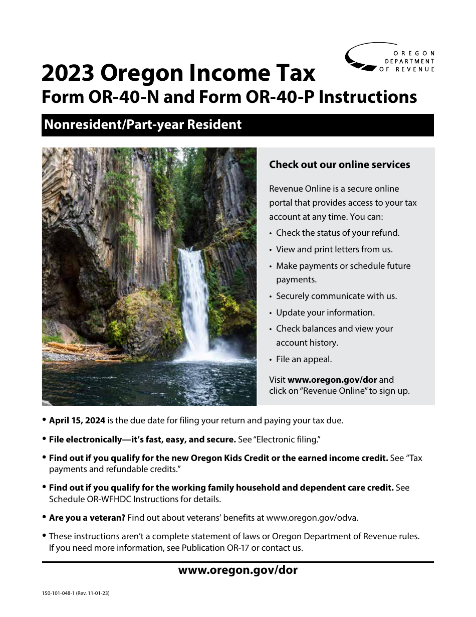 Download Instructions for Form OR-40-N, 150-101-048, OR-40-P, 150-101 ...