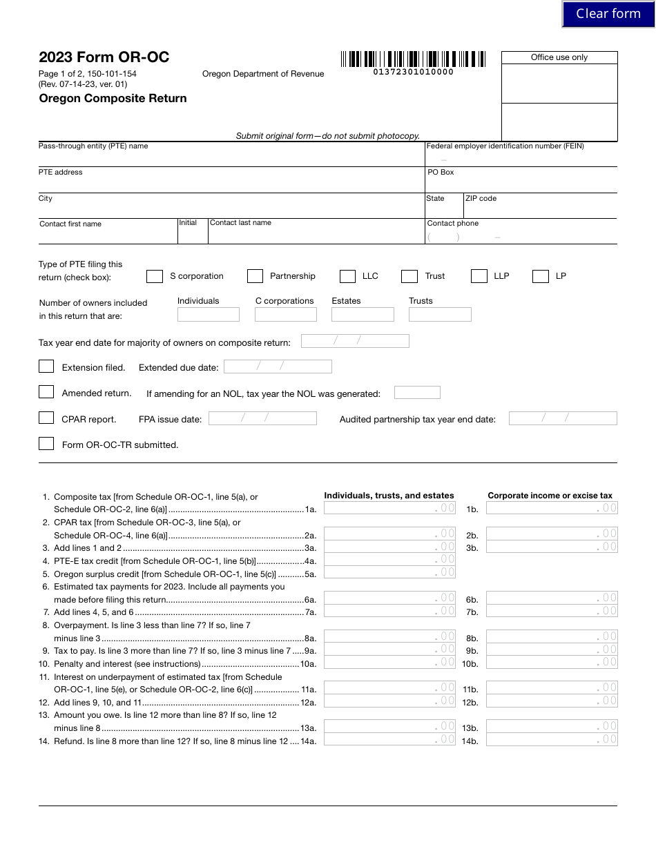 Form OR-OC (150-101-154) Download Fillable PDF or Fill Online Oregon ...