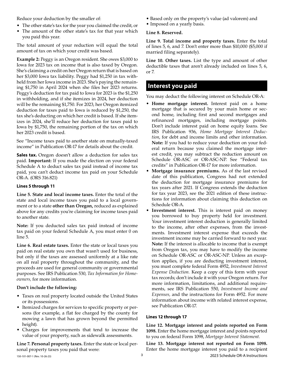 Download Instructions for Form 150-101-007 Schedule OR-A Oregon ... Download Instructions for Form 150-101-007 Schedule OR-A Oregon ...