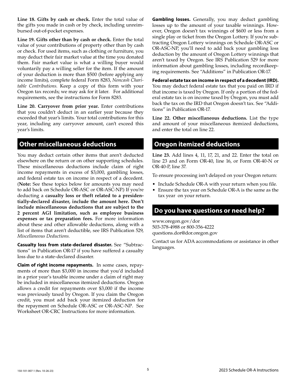 Download Instructions for Form 150-101-007 Schedule OR-A Oregon ... Download Instructions for Form 150-101-007 Schedule OR-A Oregon ...