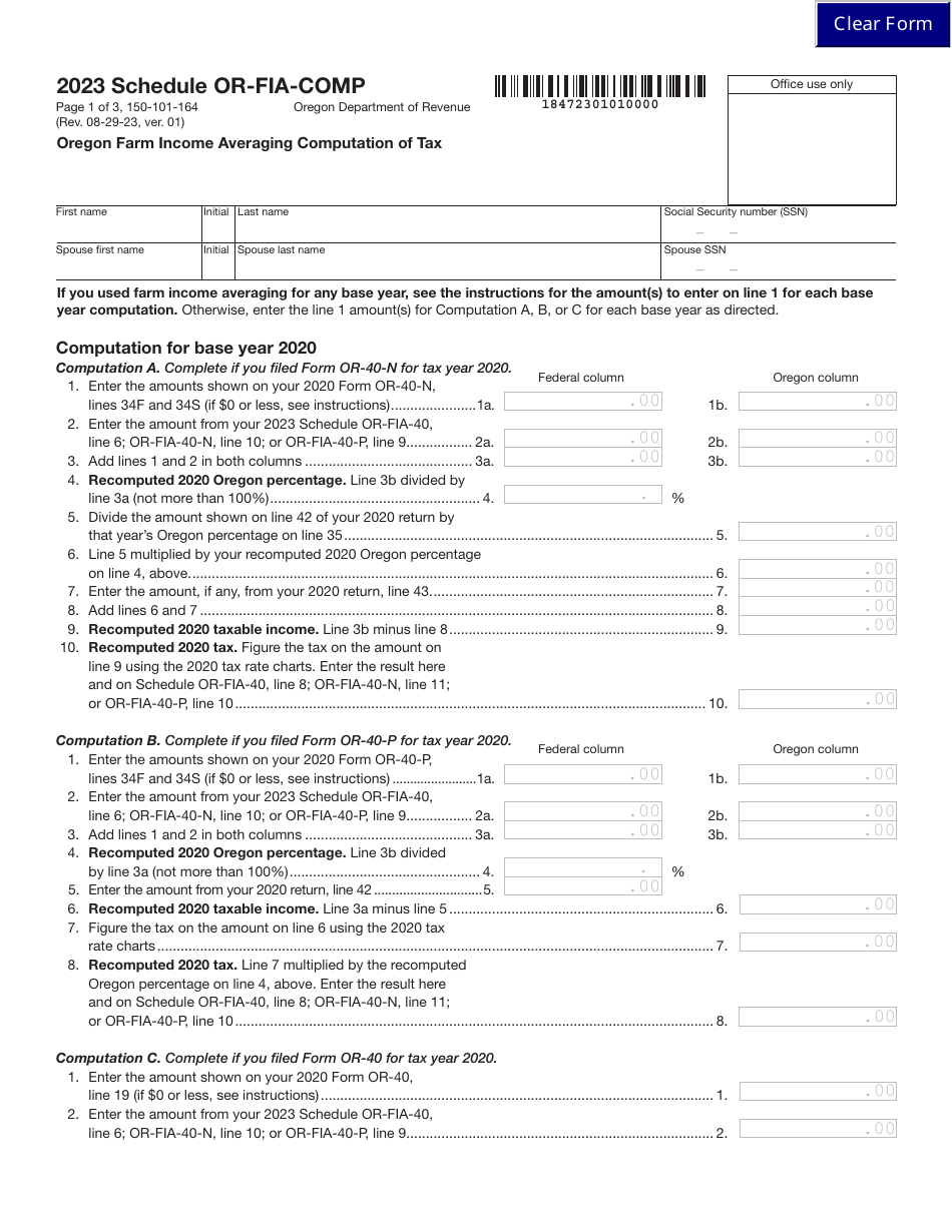 Form 150-101-164 Schedule OR-FIA-COMP Download Fillable PDF or Fill ...