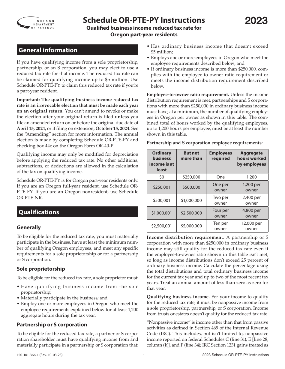 Download Instructions for Form 150-101-366 Schedule OR-PTE-PY Qualified ...