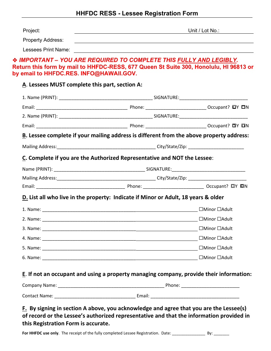 Hawaii Hhfdc Ress - Lessee Registration Form - Fill Out, Sign Online and Download PDF ...