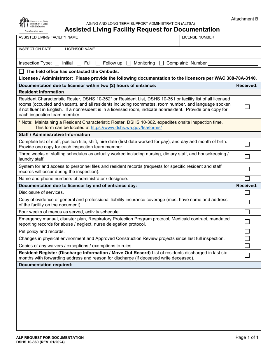 DSHS Form 10-360 Attachment B Download Printable PDF or Fill Online ...