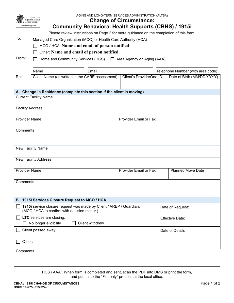 DSHS Form 16-275 - Fill Out, Sign Online and Download Printable PDF ...