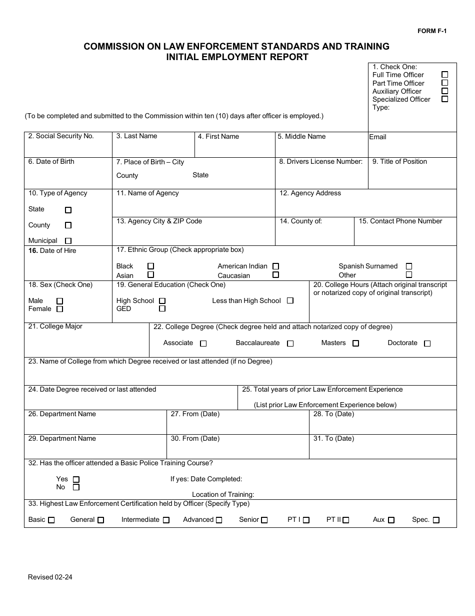 Form F-1 Download Fillable PDF or Fill Online Initial Employment Report ...