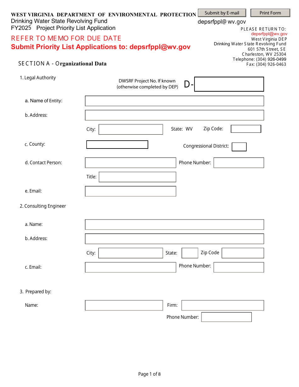 2025 West Virginia Project Priority List Application - Drinking Water ...