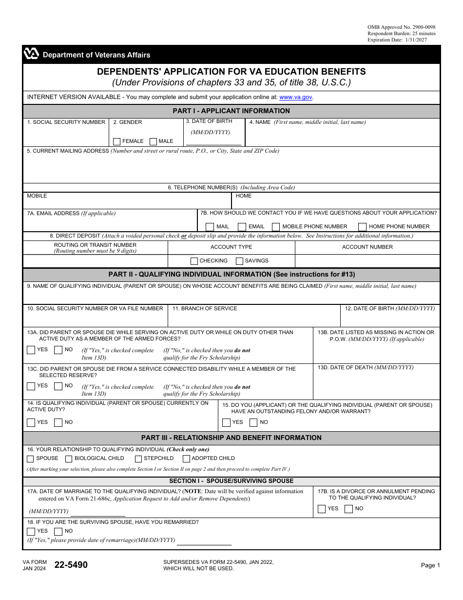 VA Form 22-5490 Download Fillable PDF or Fill Online Dependents ...