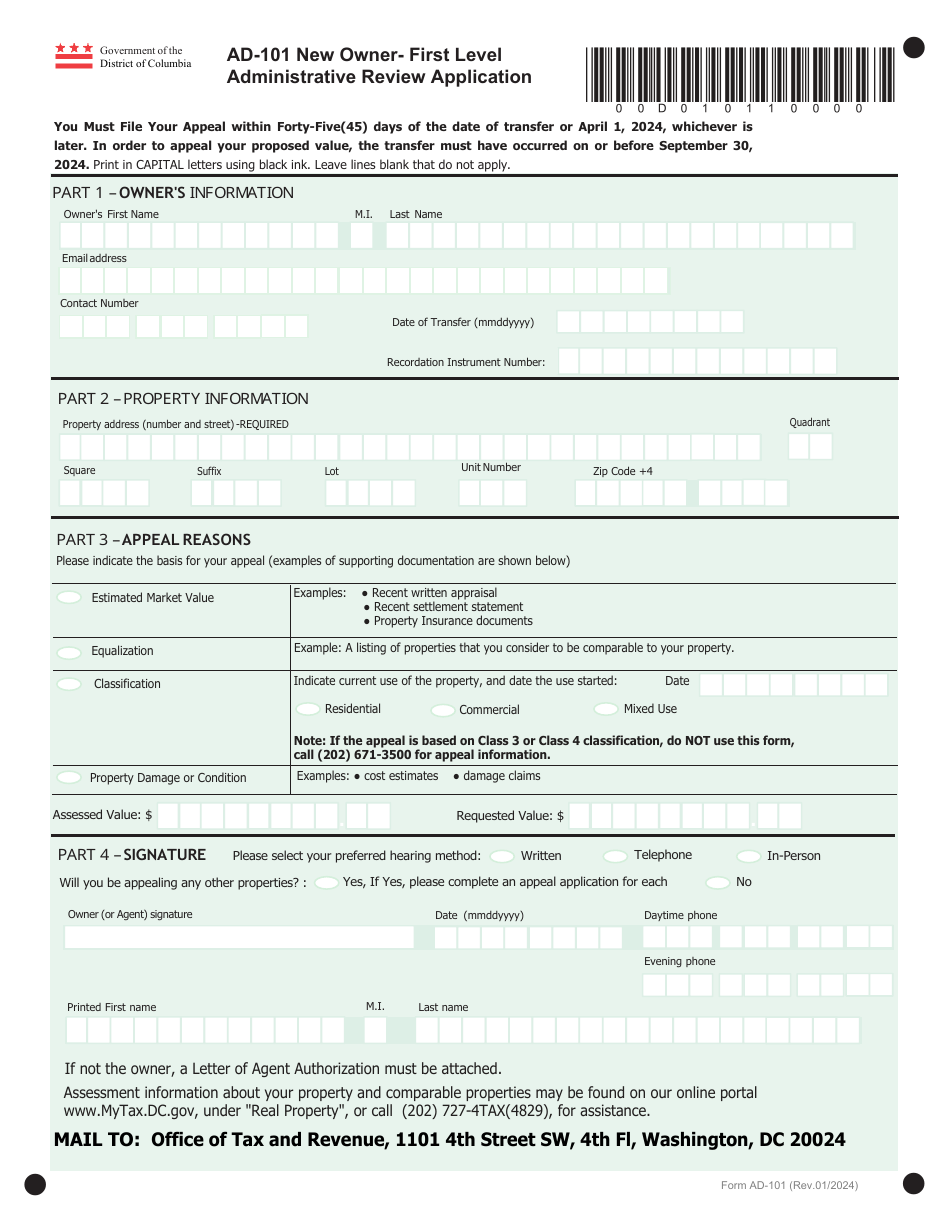 Form AD-101 - Fill Out, Sign Online and Download Printable PDF ...