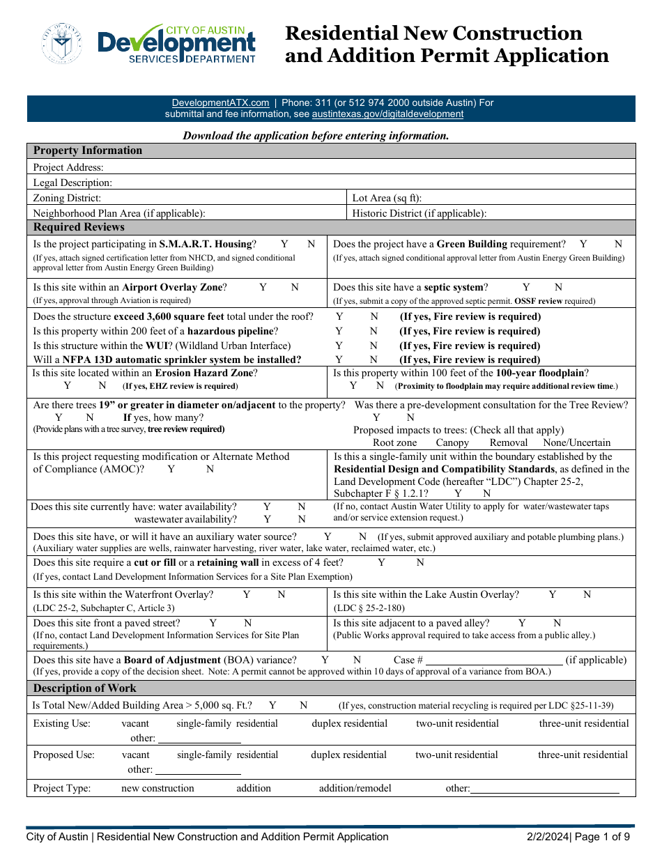 City of Austin, Texas Residential New Construction and Addition Permit ...