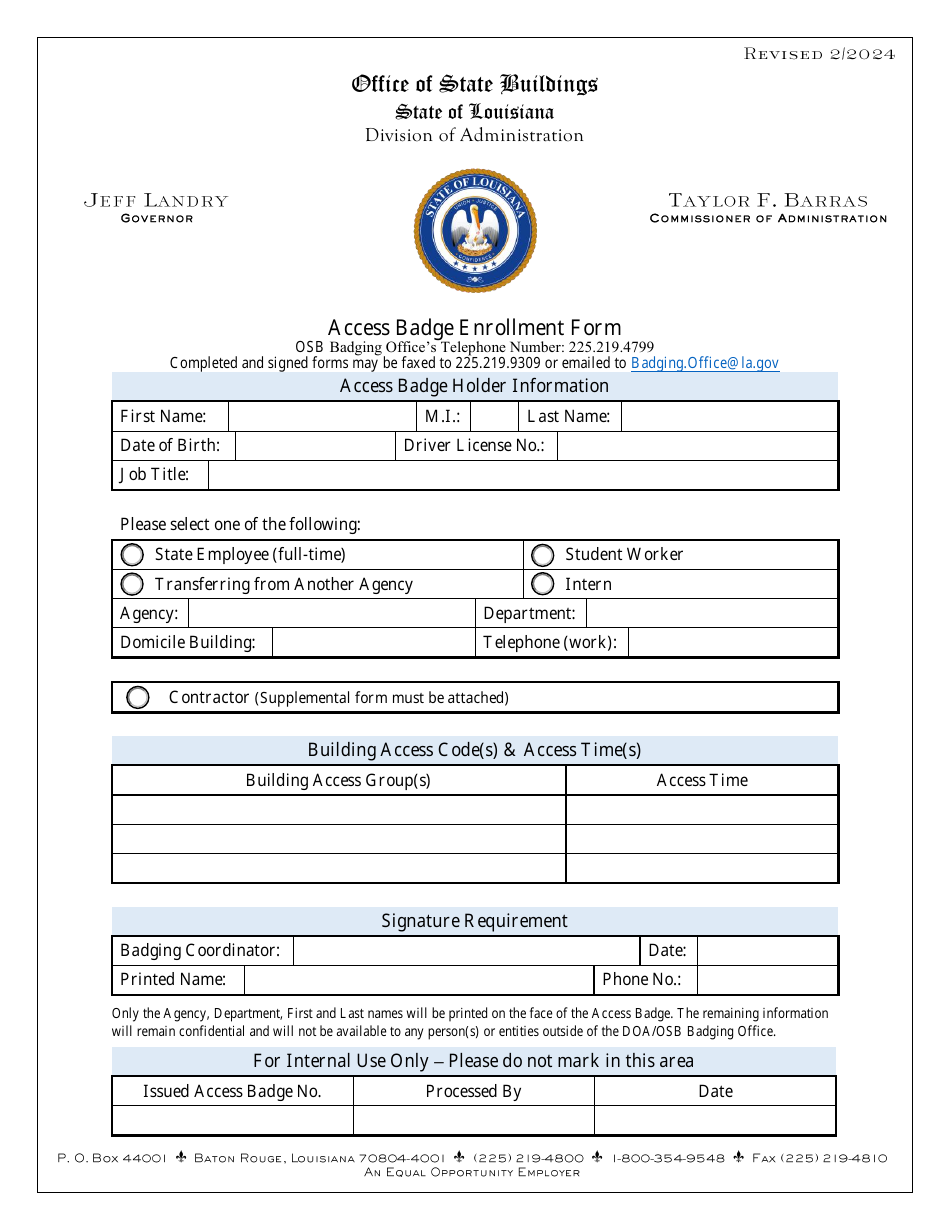 Louisiana Access Badge Enrollment Form Download Fillable PDF 2021 ...