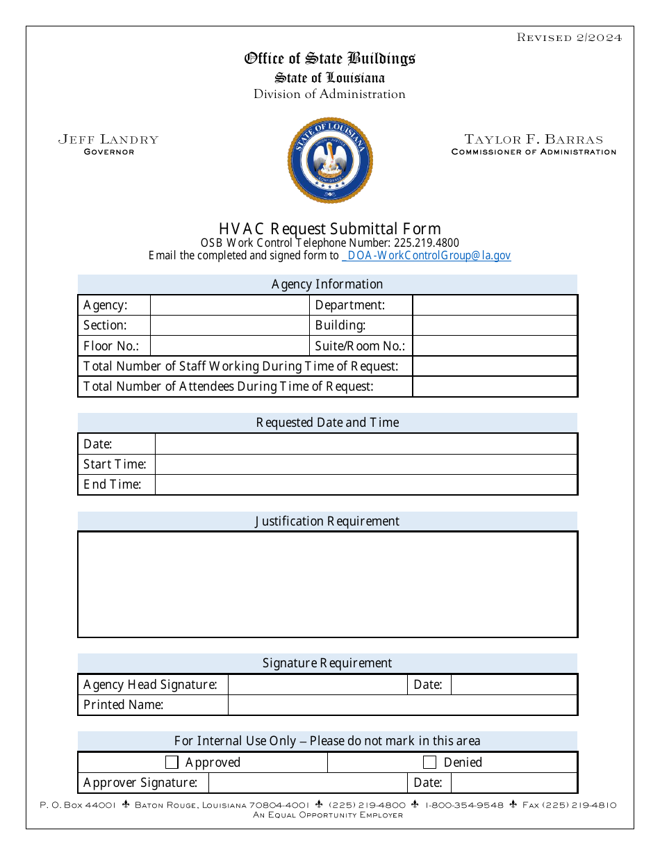 Louisiana HVAC Request Submittal Form Download Fillable PDF 2021 — 2024 ...