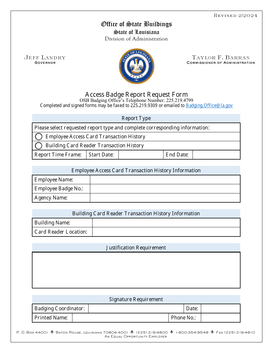 Louisiana Access Badge Report Request Form Download Fillable PDF | Templateroller