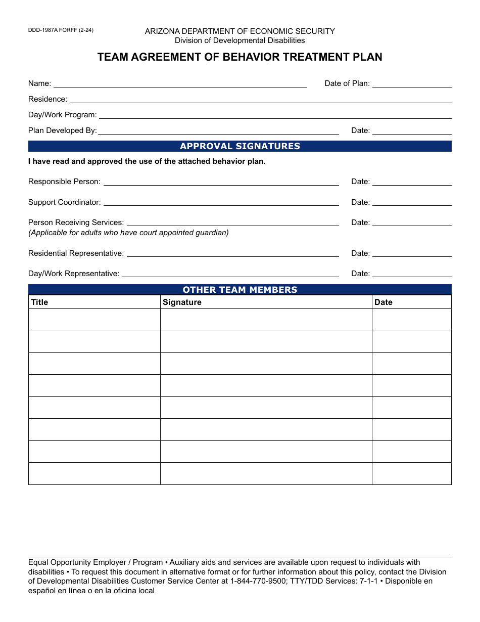Form DDD-1987A Download Fillable PDF or Fill Online Team Agreement of ...