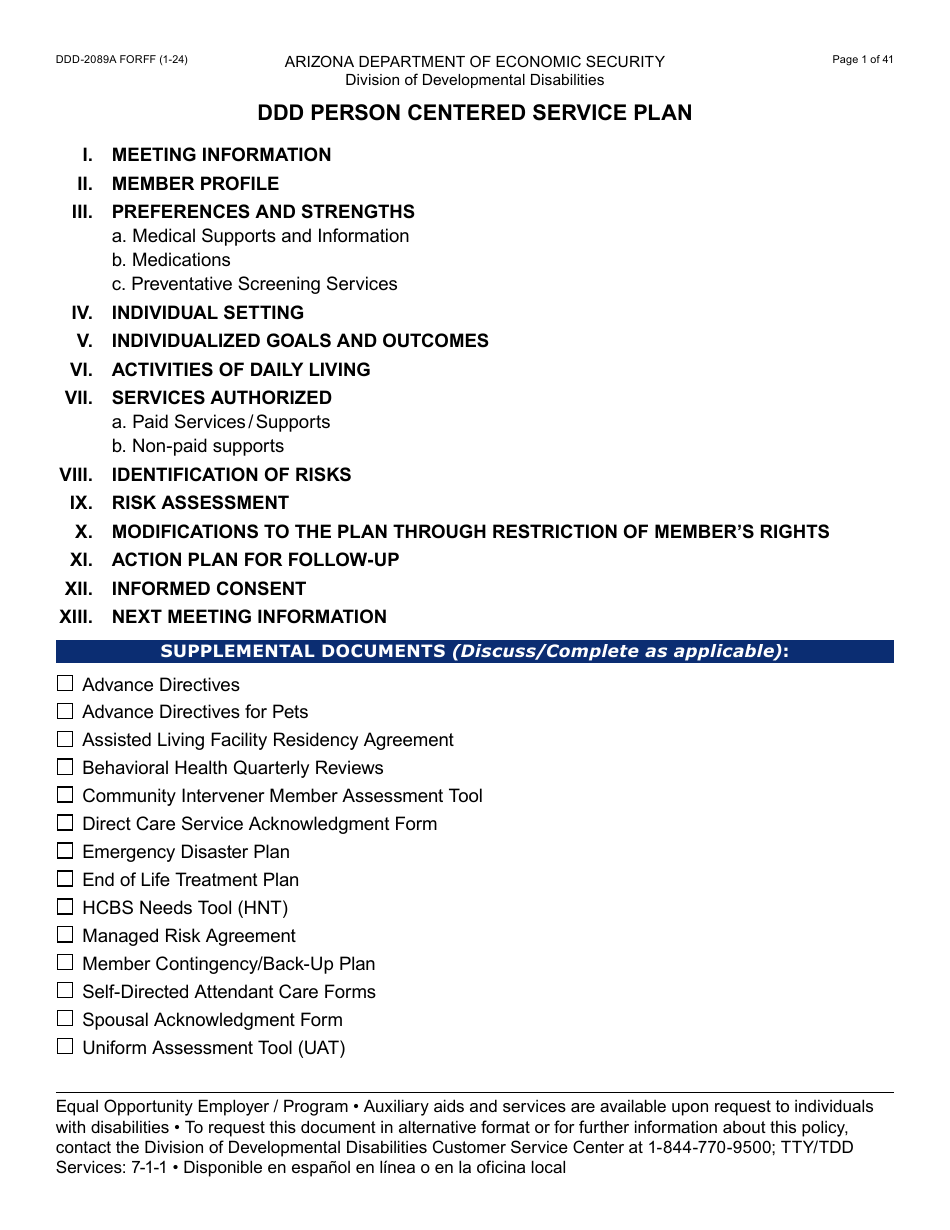 Form DDD-2089A Download Fillable PDF or Fill Online Ddd Person Centered ...