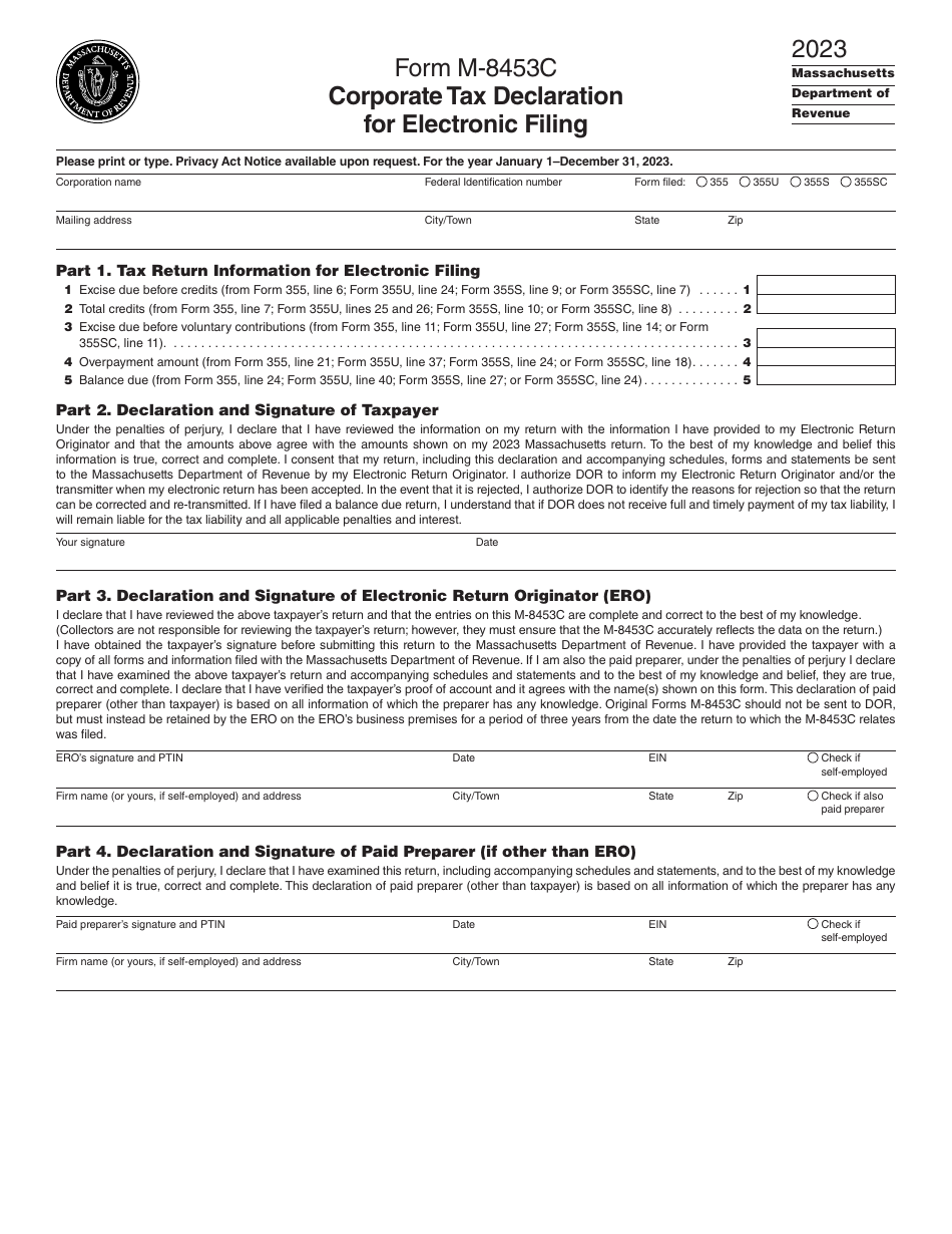 Form M-8453C Download Printable PDF or Fill Online Corporate Tax ...