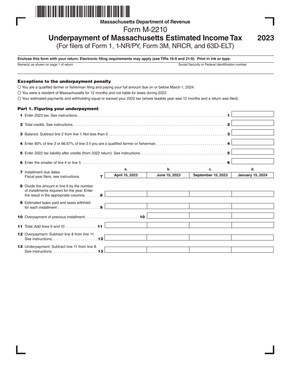 Form M-2210 Download Fillable PDF or Fill Online Underpayment of Massachusetts Estimated Income ...
