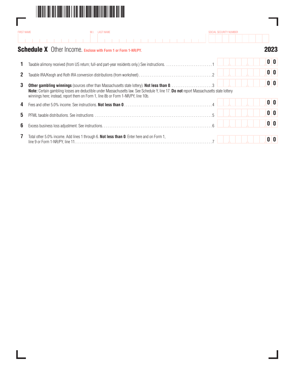 Schedule X Download Fillable PDF or Fill Online Other Income - 2023 ...