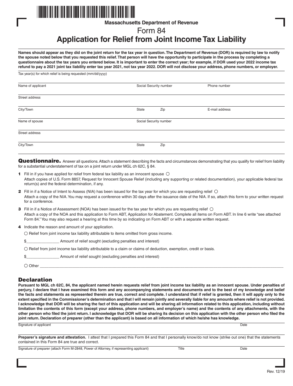 Form 84 Download Fillable PDF or Fill Online Application for Relief ...