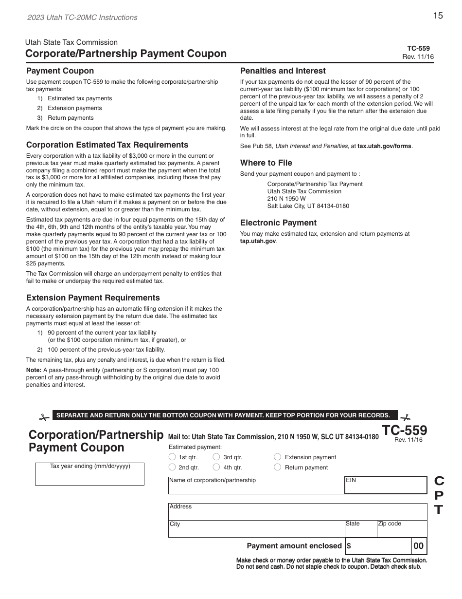 Download Instructions for Form TC-20MC Utah Tax Return for ...