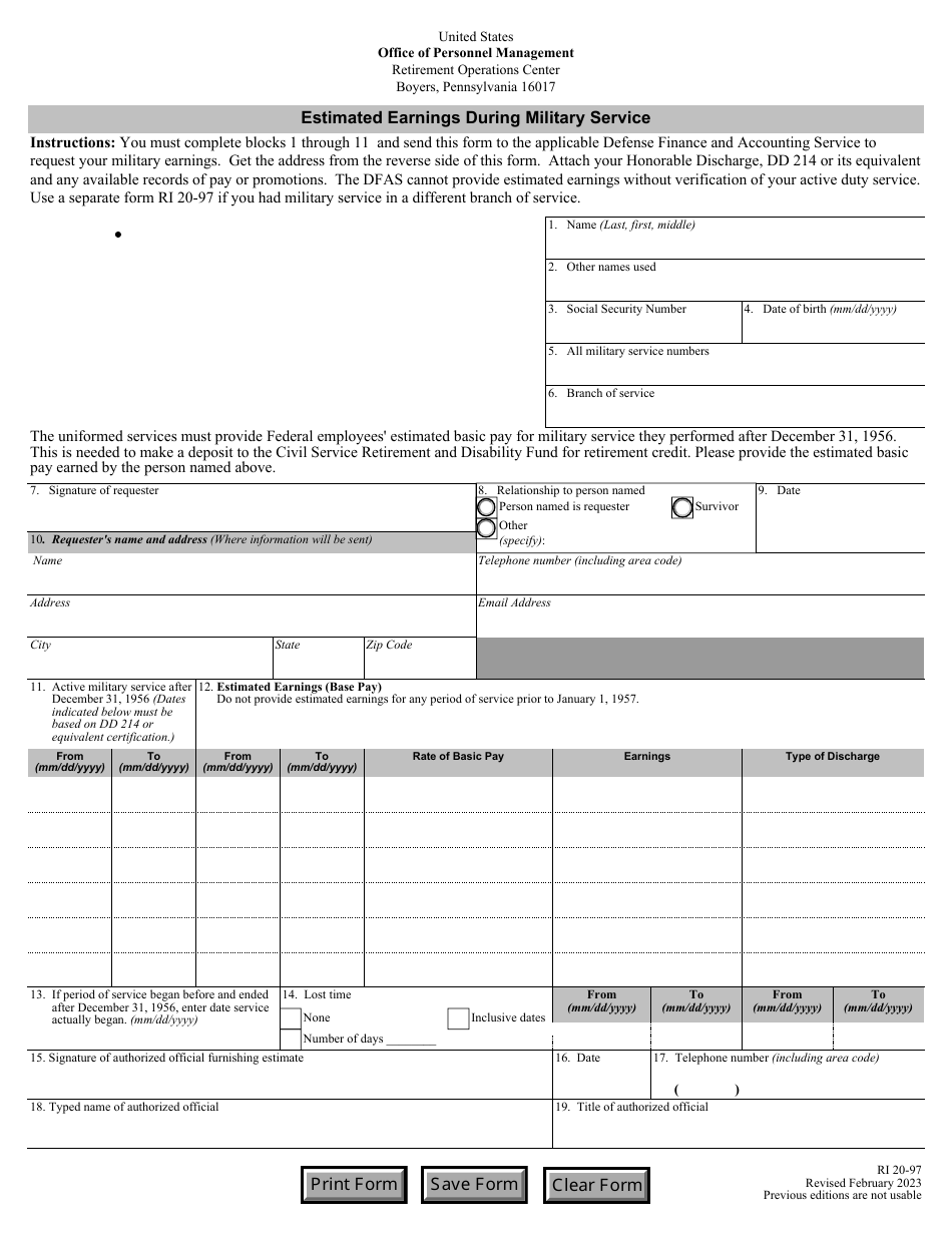 Form RI20-97 Download Fillable PDF or Fill Online Estimated Earnings ...