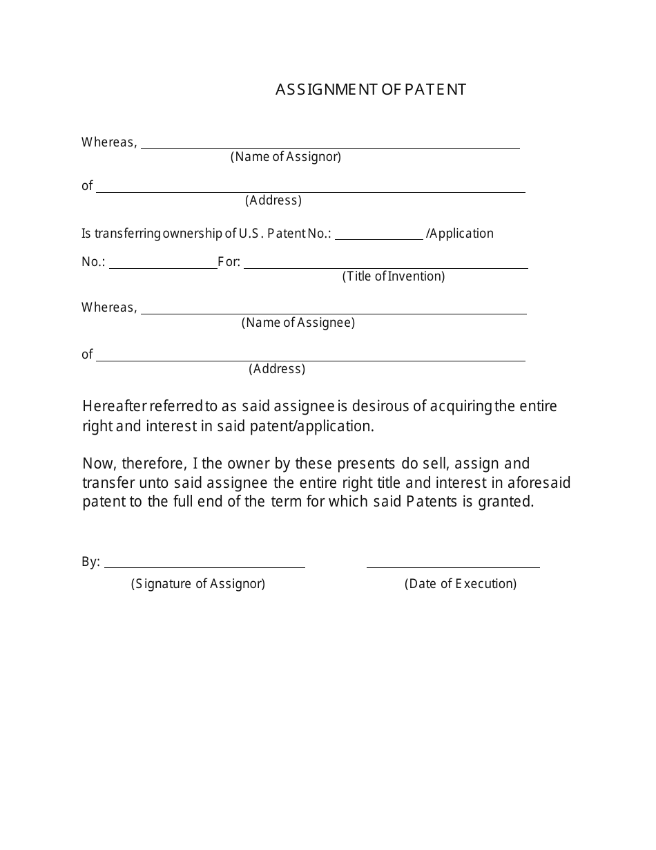 Assignment of Patent - Fill Out, Sign Online and Download PDF ...