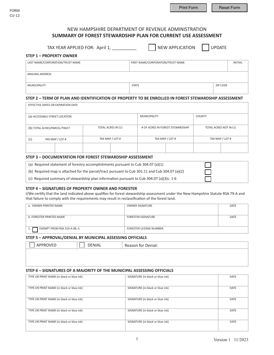 Form CU-12 Download Fillable PDF or Fill Online Summary of Forest ...