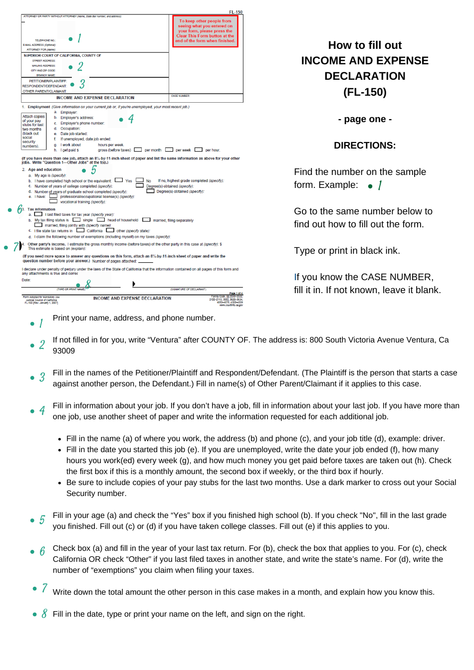 Download Instructions For Form FL 150 Income And Expense Declaration