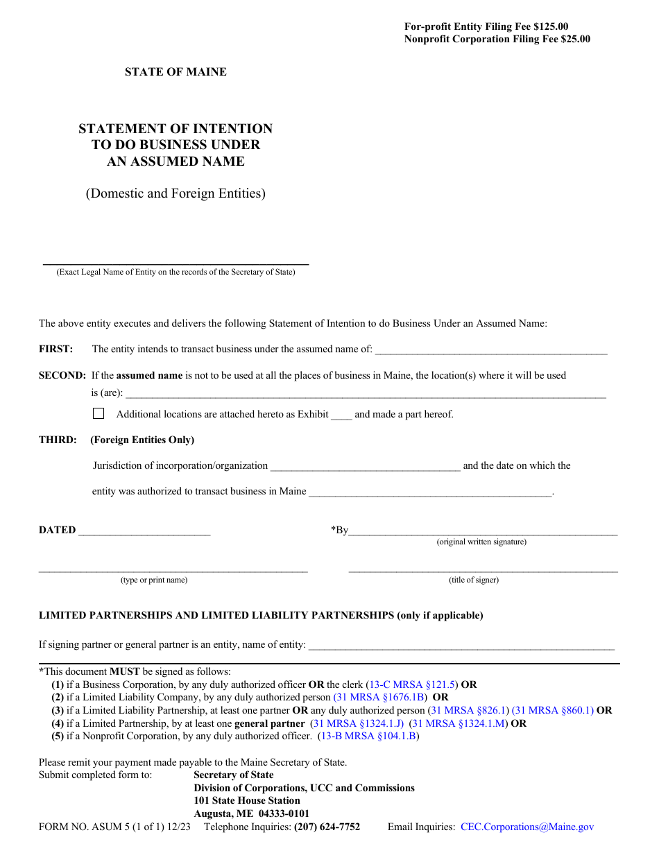 Form ASUM5 - Fill Out, Sign Online and Download Fillable PDF, Maine ...