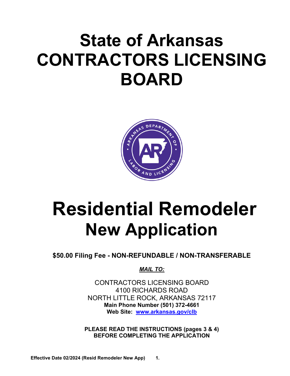 Arkansas Residential Remodeler New Application Download Printable PDF ...