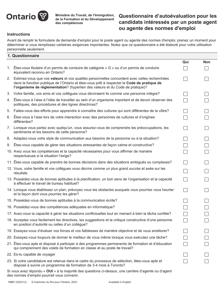 Forme 1986F Download Fillable PDF or Fill Online Questionnaire D ...