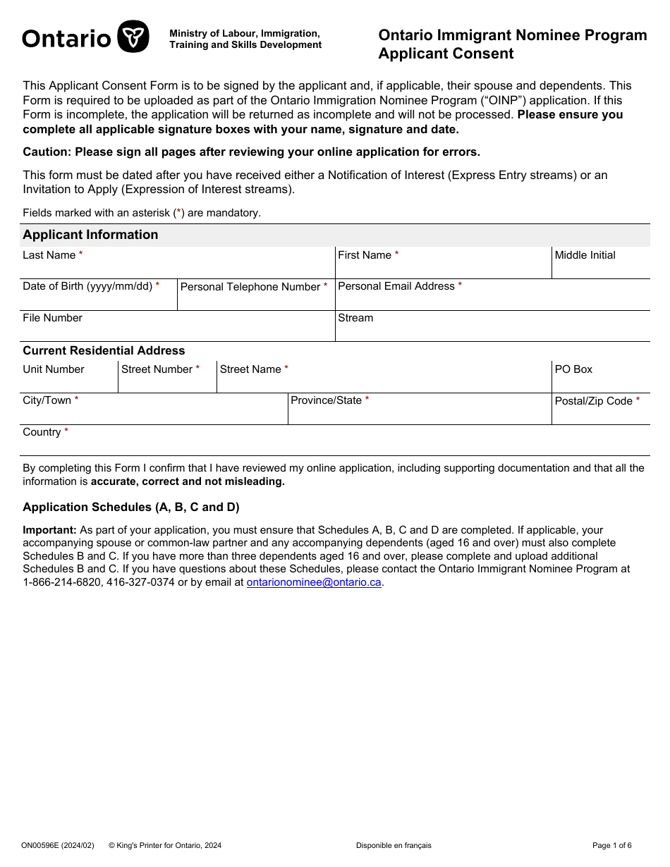 Form ON00596E - Fill Out, Sign Online and Download Fillable PDF ...