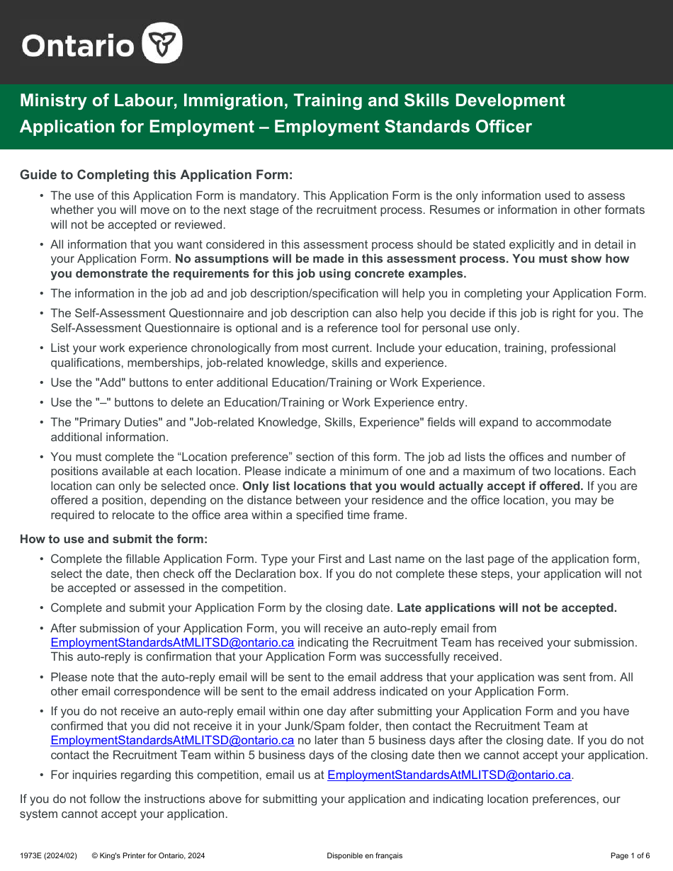 Form 1973E - Fill Out, Sign Online and Download Fillable PDF, Ontario ...