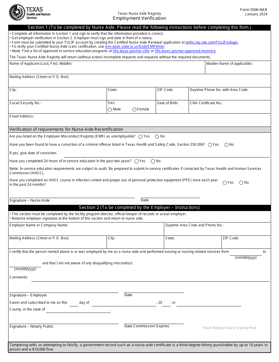 Form 5506-NAR Download Fillable PDF or Fill Online Employment ...