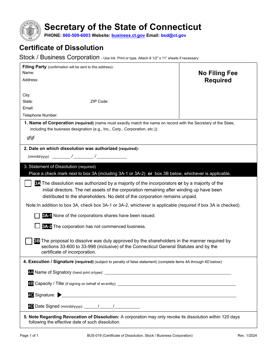 Form BUS-019 Download Fillable PDF or Fill Online Certificate of ...