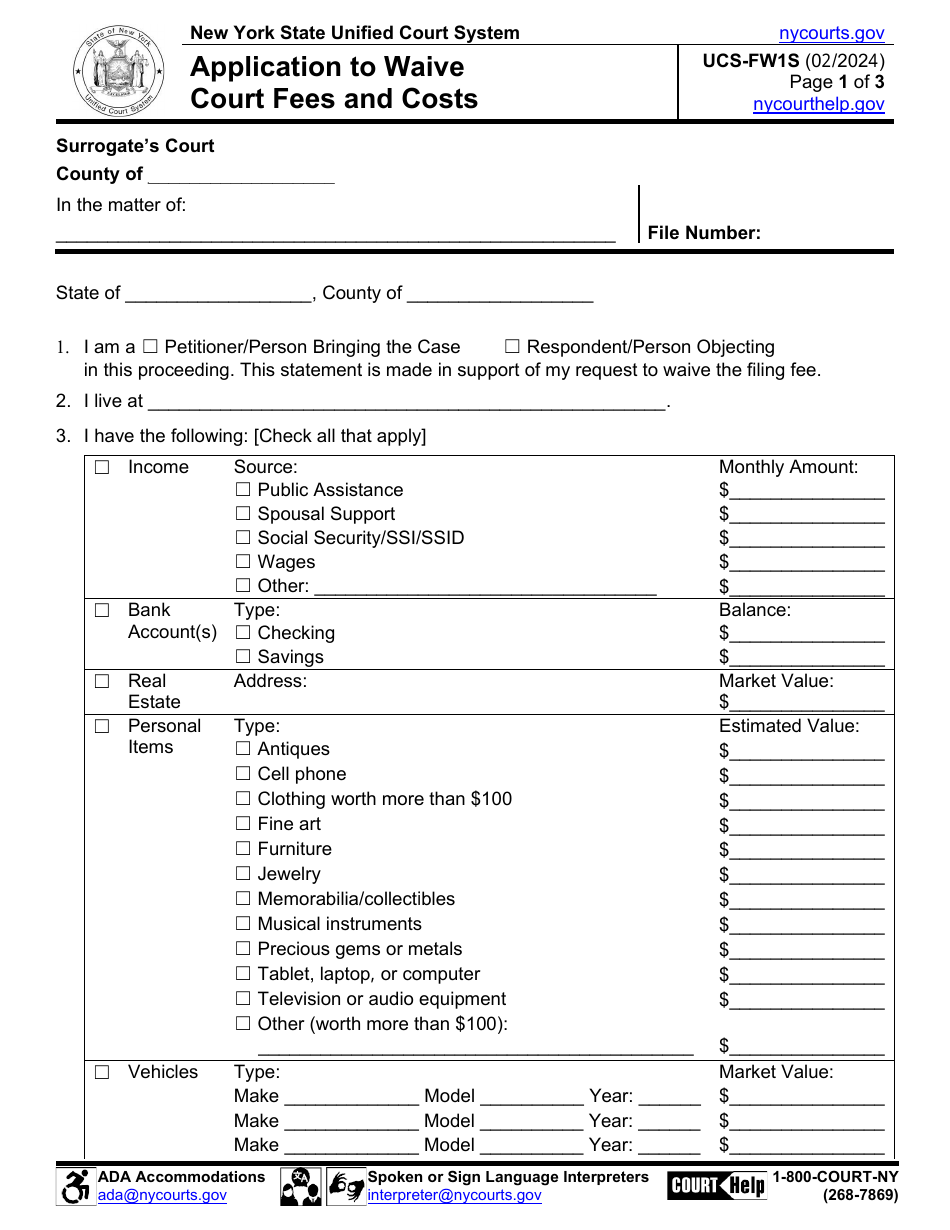 Form UCS-FW1S - Fill Out, Sign Online and Download Fillable PDF, New York | Templateroller