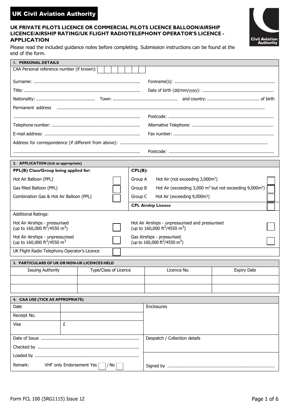 Form FCL100 (SRG1115) - Fill Out, Sign Online and Download Fillable PDF, United Kingdom ...
