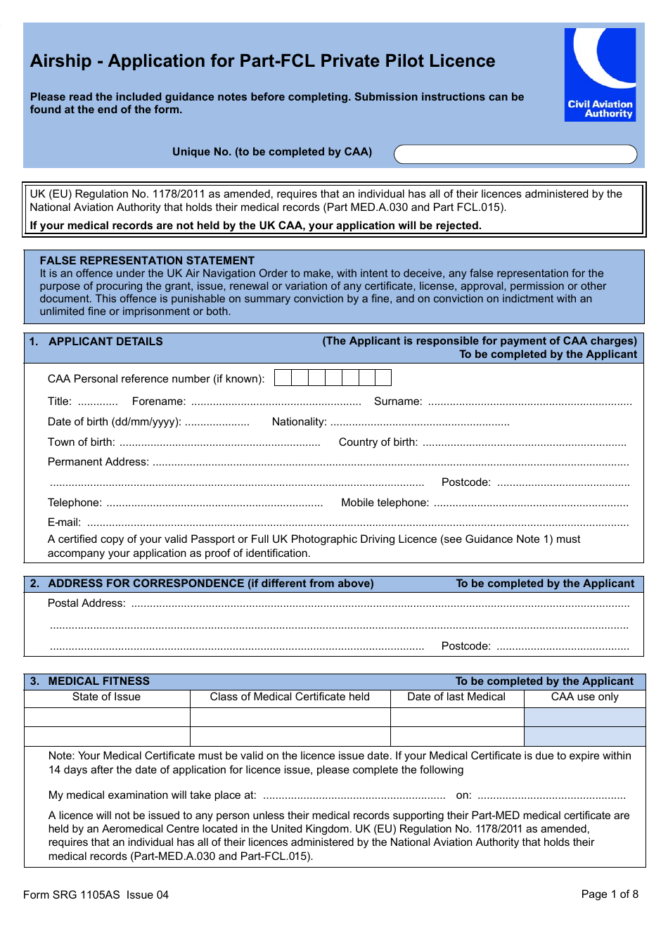 Form SRG1105AS Download Fillable PDF or Fill Online Airship ...