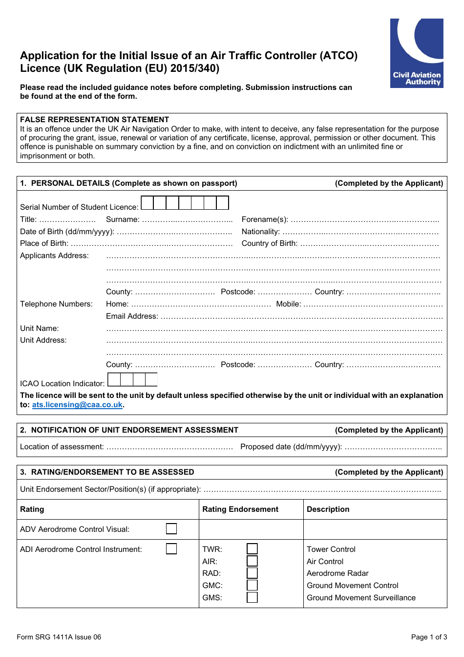 Form SRG1411A Download Fillable PDF or Fill Online Application for the ...