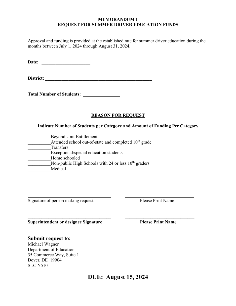 2024 Delaware Summer Funding Request - Fill Out, Sign Online and ...