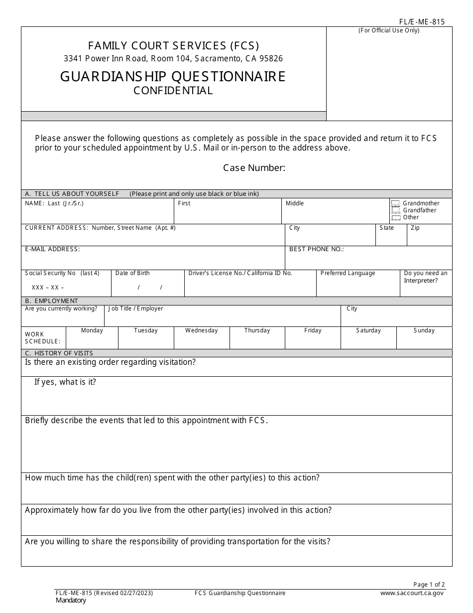 Form FL/E-ME-815 Download Fillable PDF or Fill Online Family Court ...